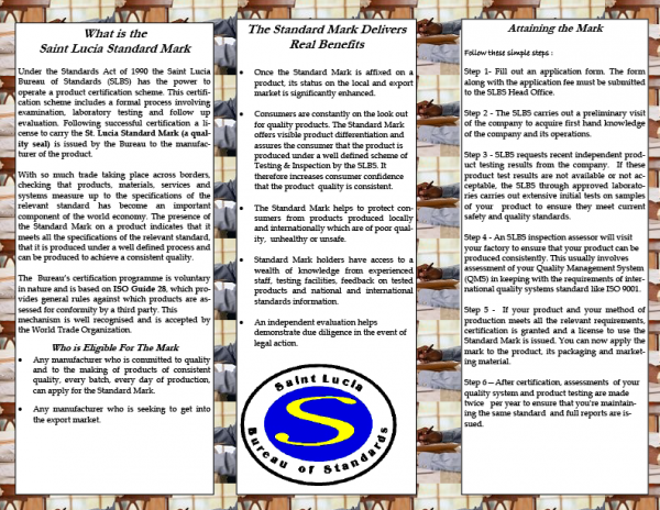 Product Certification / Standard Mark – Saint Lucia Bureau of Standards